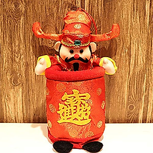 PRETYZOOM Chinese New Year Decorations, God of Wealth Ornaments Countertop Candy Bag Trash Can Trash Bin Desktop Container Pen Holder Chinese Spring Festival Decorations