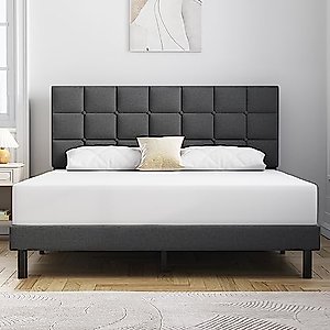 Molblly Twin Bed Frame Upholstered Platform with Headboard and Strong Wooden Slats, Non-Slip and Noise-Free,No Box Spring Needed, Easy Assembly,Dark Gray