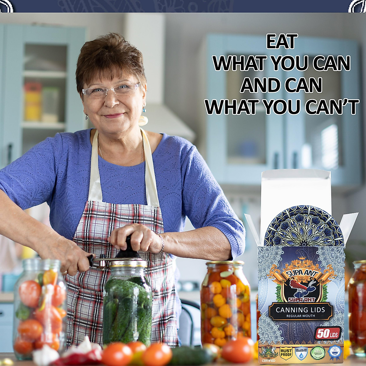 Canning Lids - Canning Lids Regular Mouth - Canning Jar Lids - Regular Mouth Canning Lids - Can Lids - Jar lids - For Jars Canning Lids 50pk (Blue Wall Plate)