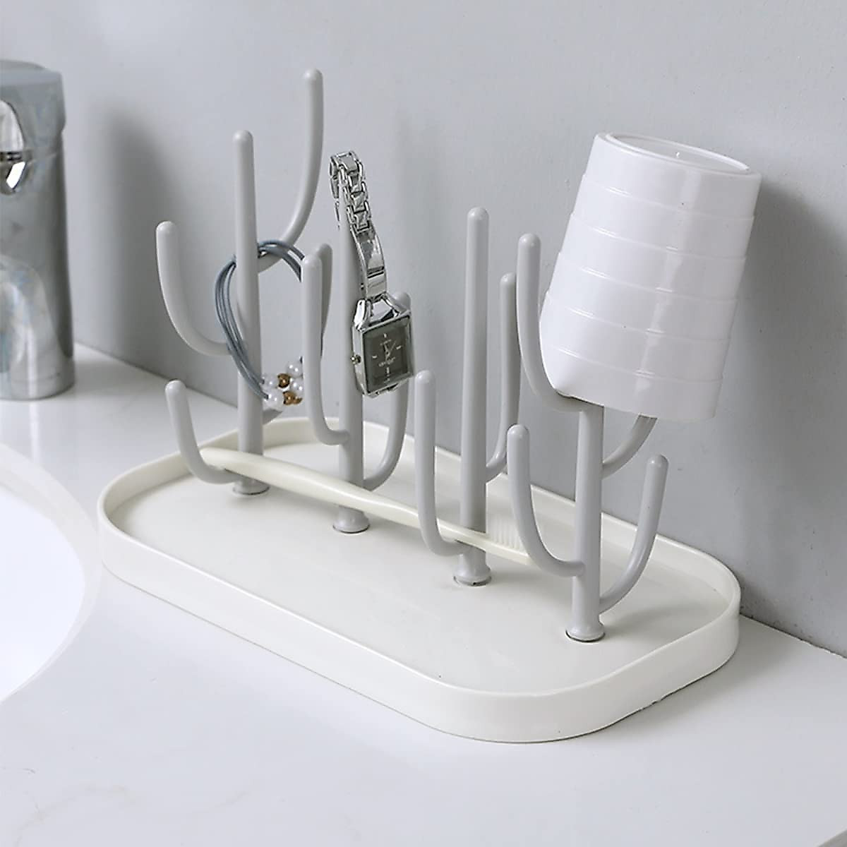 Baby Essentials,Bottle Drying Rack,Baby Bottle Drying Rack,Drying Rack for Kitchen Counter,Detachable Bottle Dryer Holder with Base.for Nipples,Cups,Pump Parts and Accessories(Gray)