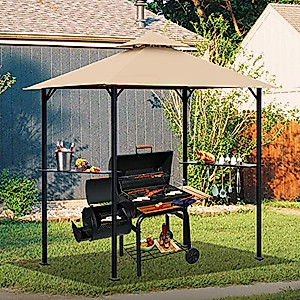 OLILAWN 8' x 5' Grill Gazebo, BBQ Gazebo Canopy for Outdoor Grill, Barbecue Canopy with Led Lights and Carrying Bag, Outdoor BBQ Shelter with Sturdy Steel Frame and Durable Tarpaulin, Beige