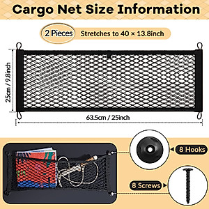Frienda 2 Pieces Stretchable Small Cargo Net Pocket Storage Mesh Net Elastic Automotive Storage Pouch with 8 Pieces Mounting Screws and Hooks for Truck Car SUV Boats(25 x 9.8 Inches)