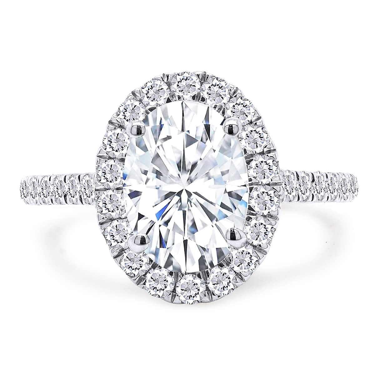 SAVEARTH DIAMONDS Halo Solitaire Style, Center 10X8MM Oval Cut Lab Created Moissanite Diamond Ring With Accents In 14K Solid White Gold (VVS1 Clarity, 3 Cttw)-8