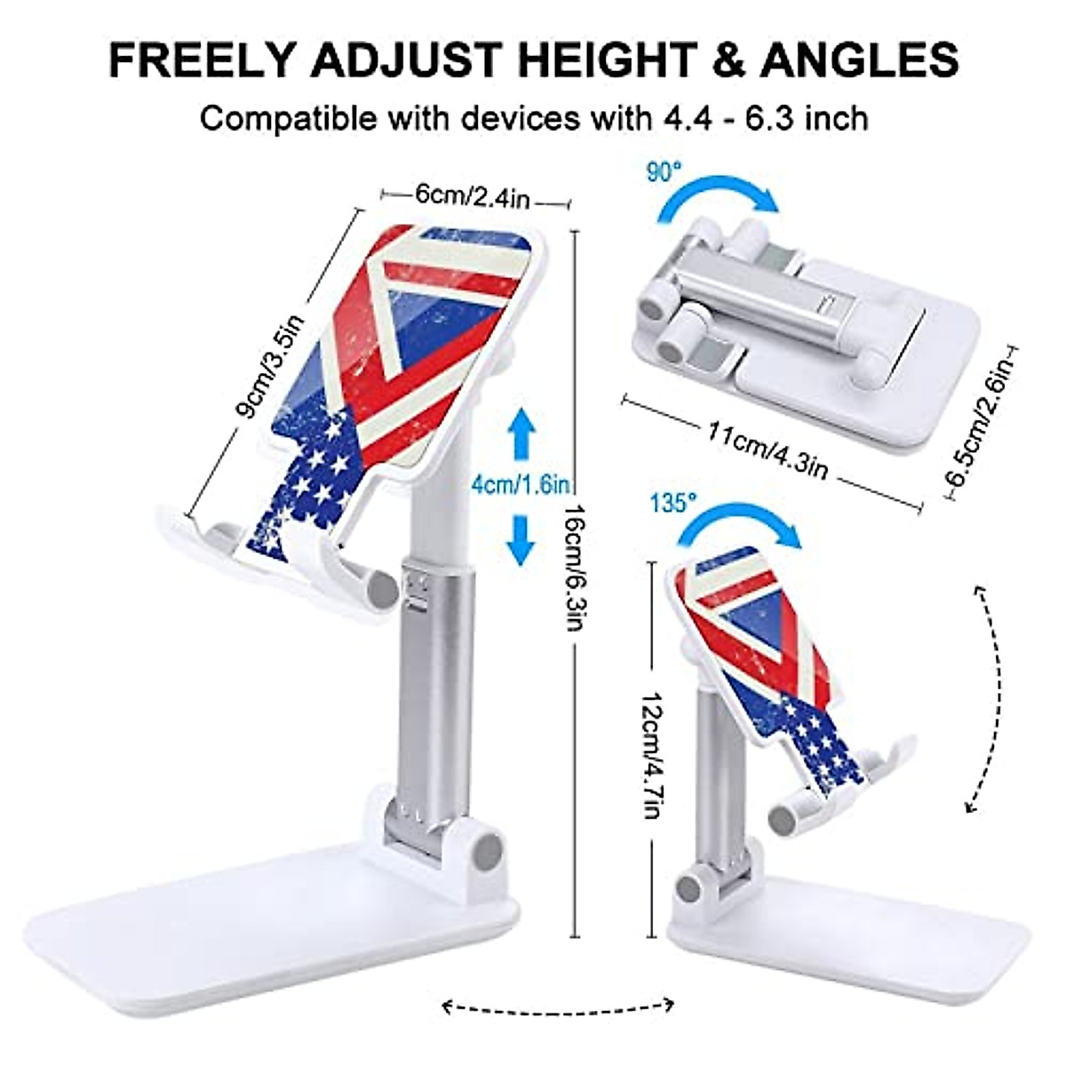 British and American Flag Foldable Desktop Cell Phone Holder Portable Adjustable Stand for Travel Desk Accessories
