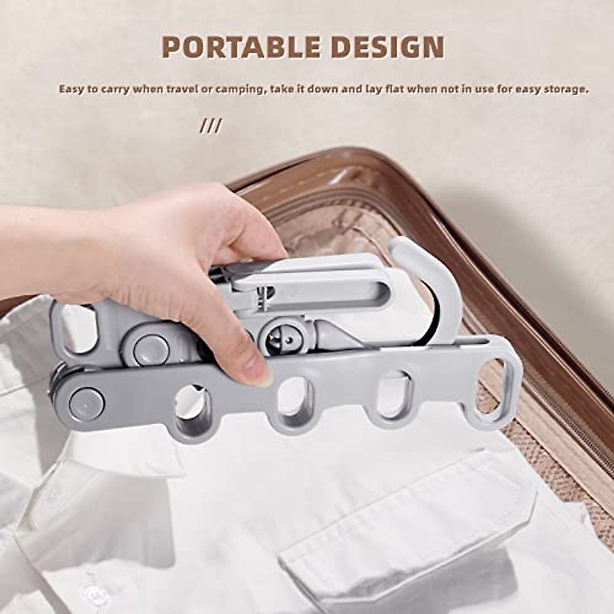 Foldable Clothes Drying Rack for Business Trip Portable Travel Hanger for Hotel Home Rotary Clip-on Hanger Holder Wall Mounted Clothes Bar with 5 Holes for Balcony Bathroom Bedroom Laundry Room, Grey