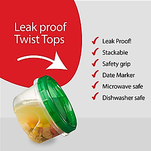 PLASTICPRO 6 Pack Twist Cap Food Storage Containers with Green Screw on Lid- 16 oz Reusable Meal Prep Containers - Freezer and Microwave Safe Green Plastic Food Storage