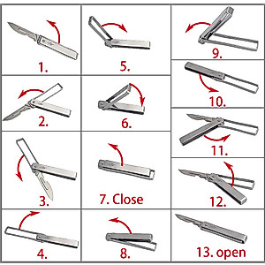 ILEAF Stainless Steel Pocket Folding Utility Knife with 10 Replaceable Blades, Ultra Compact and Lightweight (Stainless Steel)