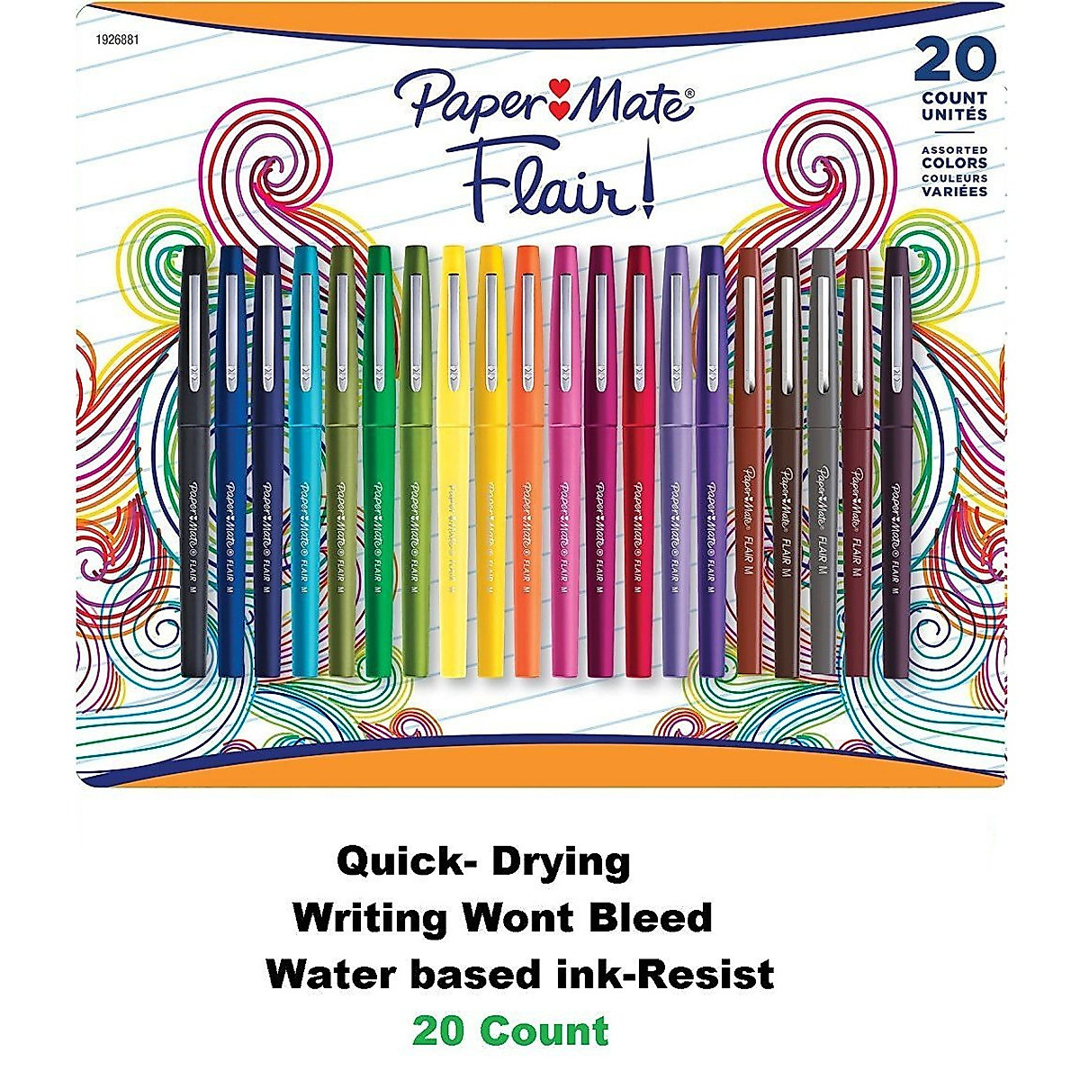Paper Mate Flair Pens, Assorted Colors, 20