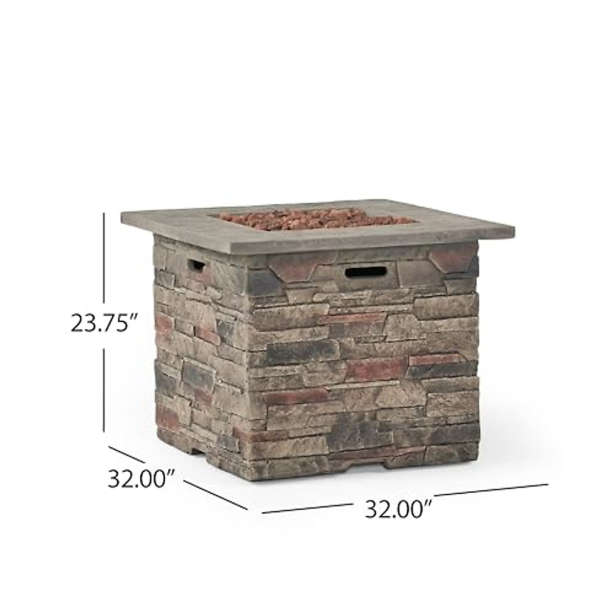 Christopher Knight Home 296661 Hoonah Outdoor 40,000 BTU Lightweight Concrete Fire Pit Table, 32", Natural Stone and Grey Top
