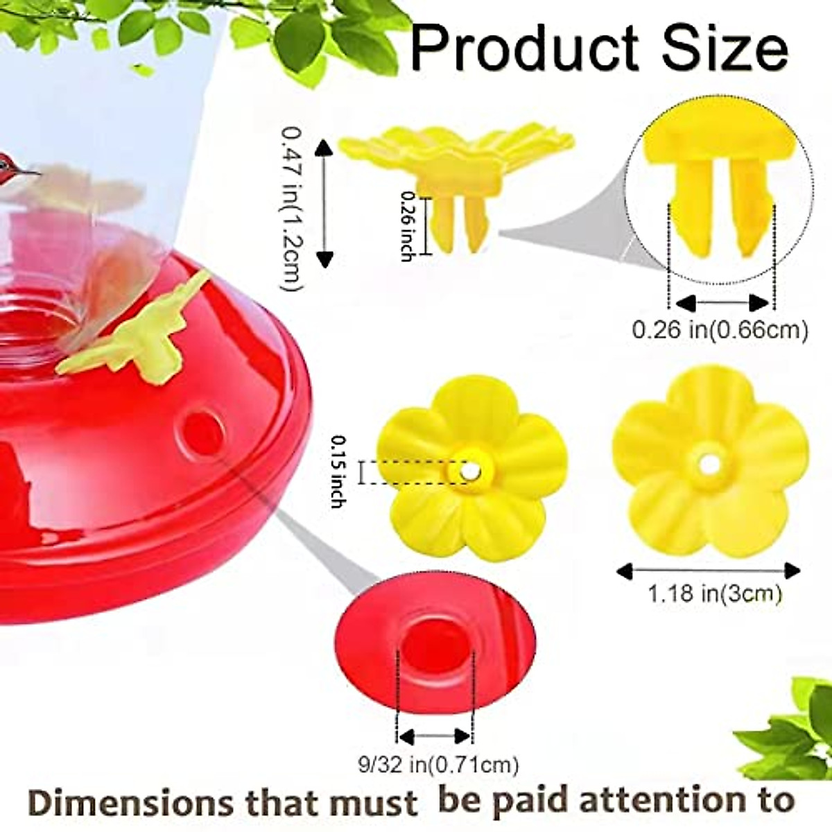 wanguan 24 PCS Hummingbird Feeders Replacement Flowers with Cleaning Brush, Decorative Flower for Hummingbird Feeder, Red and Yellow Hummingbird Feeder Parts