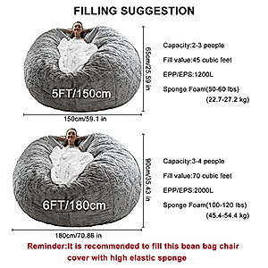 RAINBEAN Bean Bag Chair Cover(it was only a Cover, not a Full Bean Bag), Big Round Soft Fluffy PV Velvet Sofa Bed Cover, Living Room Furniture, Lazy Sofa Bed Cover,5ft dark grey(Cover only,No Filler).