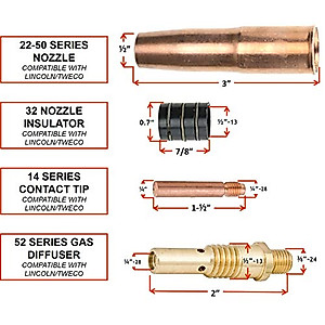 250 Amp MIG Torch Compatible with Lincoln/Tweco - 12 Feet Cable - Two-Pin Signal Connector