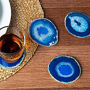 BedRock Blue Agate Coasters for Drinks - Set of 4 - Brazilian Geode Decor - (4"-4.5" Blue)