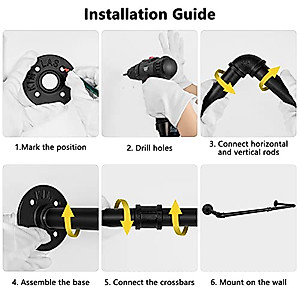 Industrial Pipe Clothes Rack 38.4", Wall Mounted Garment Rack Space-Saving Hanging Clothes Rack Detachable Black Iron Garment, Multi-Purpose Heavy Duty Clothing Hanging Rod for Closet Storage 2 Base