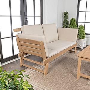 JONATHAN Y SFB1000A Hartley 2-Seat Modern Scandinavian Folding Wood Outdoor Day Bed Sofa Mid-Century, Classic, Transitional, Industrial for Backyard, Patio, Porch, Beige/Light Teak