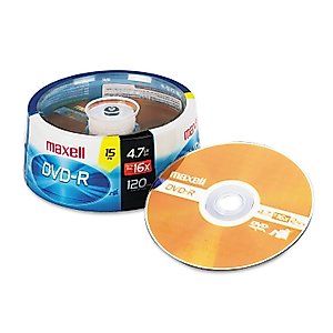 Maxell 638006 DVD-R Discs, 4.7GB, 16x, Spindle, Gold, 15/Pack