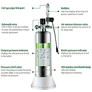 ZRDR CO2 Generator System Carbon Dioxide 2L with Dual Gauge Display Pressure Gauge Automatic Pressure Relief Valve Bubble Counter for Plants Aquarium, Stable Output