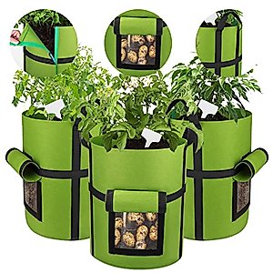 Kalolary 10 Gallon Potato Grow Bags, 3PCS Portable Grow Pots with Flap and Handles Planting Grow Bag with Visible Window, Nonwaven Fabric Garden Plant Bags for Vegetable Fruits, 10PCS Planting Labels