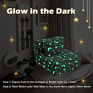 Truwelby 2-Piece Kids Sofa Couch, Modular Toddler Couch Glow in The Dark Sofa for Playroom Bedroom, Play Couch for Girls Boys, Kids Convertible Sofa Sectional Foam Playset Couch Set