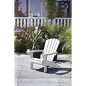 Keter 2 Pack Alpine Adirondack Resin Outdoor Furniture Patio Chairs with Cup Holder-Perfect for Beach, Pool, and Fire Pit Seating, White