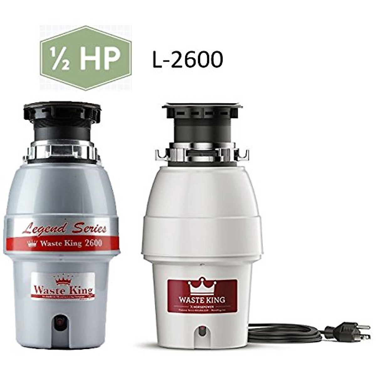 Waste King L-2600 Legend Series 1/2 HP Continuous Feed Garbage Disposal with Power Cord, Waste Disposer for Kitchen Sink