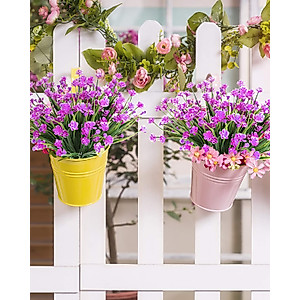 Omldggr 5 Bundles Artificial Flowers Outdoor, Plastic Flowers Faux Greenery Shrubs Plants for Hanging Planter Home Wedding Garden Decor(Purple RED)