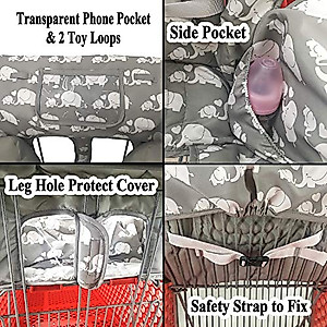 Soft Pillow Attached 2-in-1 Shopping Cart and High Chair Cover for Baby~Padded~Fold'n Roll Style~Portable with Free Carry Bag (Elephant)