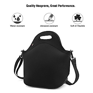 Nuovoware Insulated Lunch Bag for Women, Neoprene Lunch Tote Bag Picnic Lunch Box Bag with Adjustable Cross-Body Strap, Black