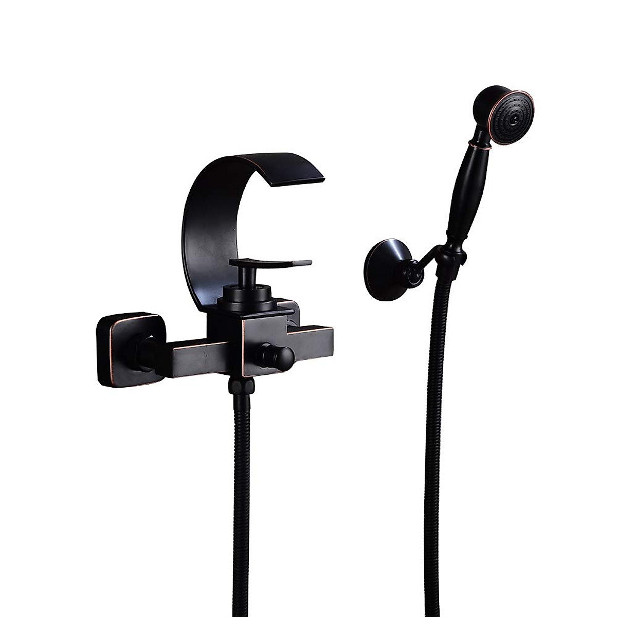 Wovier Oil Rubbed Bronze Waterfall Wall mount Bathtub Faucet,Single Handle Tub & Shower Mixer with Hand Held Shower Set,Black