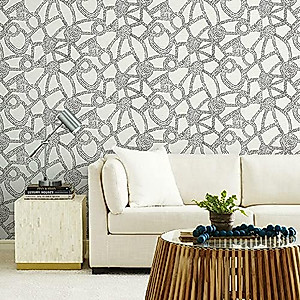 RoomMates RMK12235PL Nikki Chu White and Black Amhara Peel and Stick Wallpaper, Roll, White/Black