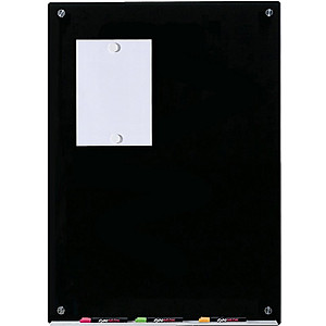 Audio-Visual Direct Magnetic Black Glass Dry-Erase Board Set - 3' x 2' - Includes Magnets, Hardware & Marker Tray
