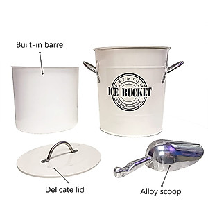 Home by Jackie Inc T586A 4L Cream White Metal Galvanized Double Walled Ice Bucket Set with Lid and Scoop