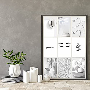White Photo Collage Kit for Wall Aesthetic | Minimalist White and Grey Wall Posters for Teen Girl Dorm Room Decor | 50 Set 4x6 Inch