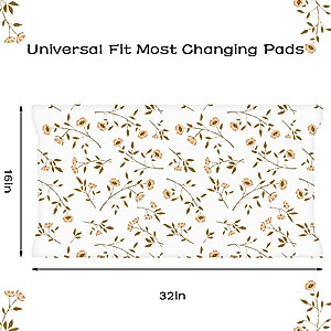 2 Pack Floral Jersey Knit Changing Pad Covers and Pack N Play Sheets, Soft and Comfortable, Retro Brown Flower