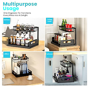 Under sink organizer, Furihshe kitchen storage pull out double shelf drawer 2-Tier Slide Out Sliding Shelf Under Cabinet Storage Multi-Use for Under kitchen sink organizers and storage, Black