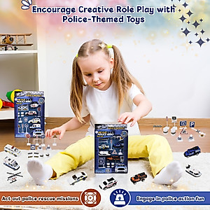 Playset, Forest & Twelfth Kids Set of 2 15pcs Die Cast Mini Police Car Toy Set for Kids & Toddlers, Promotes Creative Pretend Play, Skill Development, Fun All-Occasion Gift Idea (Police Playset)