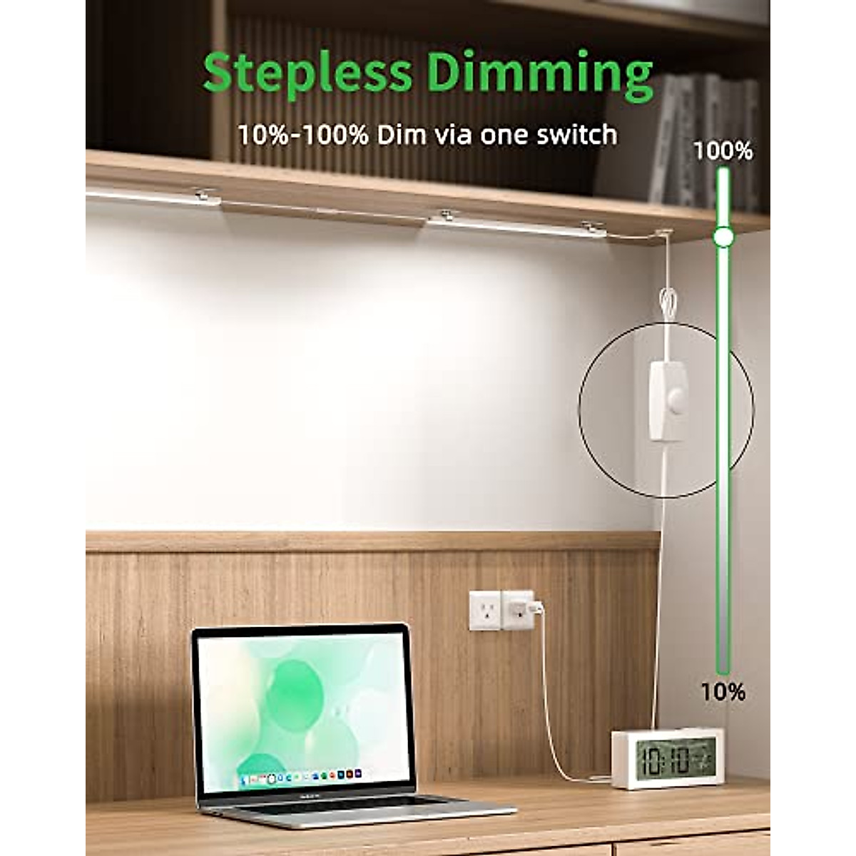 Vovamo Plug-in Under Cabinet Lighting, Dimmable Under Counter Lights for Kitchen, 2pcs 12 Inch, Cold White 6000K Linkable USB Led Closet Light, Wired Indoor Night Lights Bar for Desk, Sink,Workbench