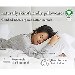 California Design Den 100% Organic Cotton Pillow Cases Standard Size/Queen Size Set of 2, Authentic GOTS Certified, Soft & Cooling, Percale Weave Cotton Pillowcases (Light Grey)