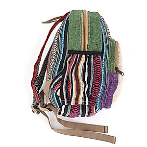 Himalaya Handmade Unique 100% Hemp Backpack Small Backpack Hippie Backpack Festival Backpack Hiking and Laptop Backpack FAIR TRADE with Love Multi/Green Mini