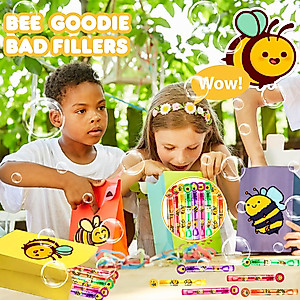 24PCS Bee DIY Bubble Wands Party Favors 96PCS Stickers for Goodie Bag Fillers Pinata Stuffers, Mini Bubble Bulk Birthday Party Supplies Toys Gifts Class Prizes for Toddlers Boys Girls