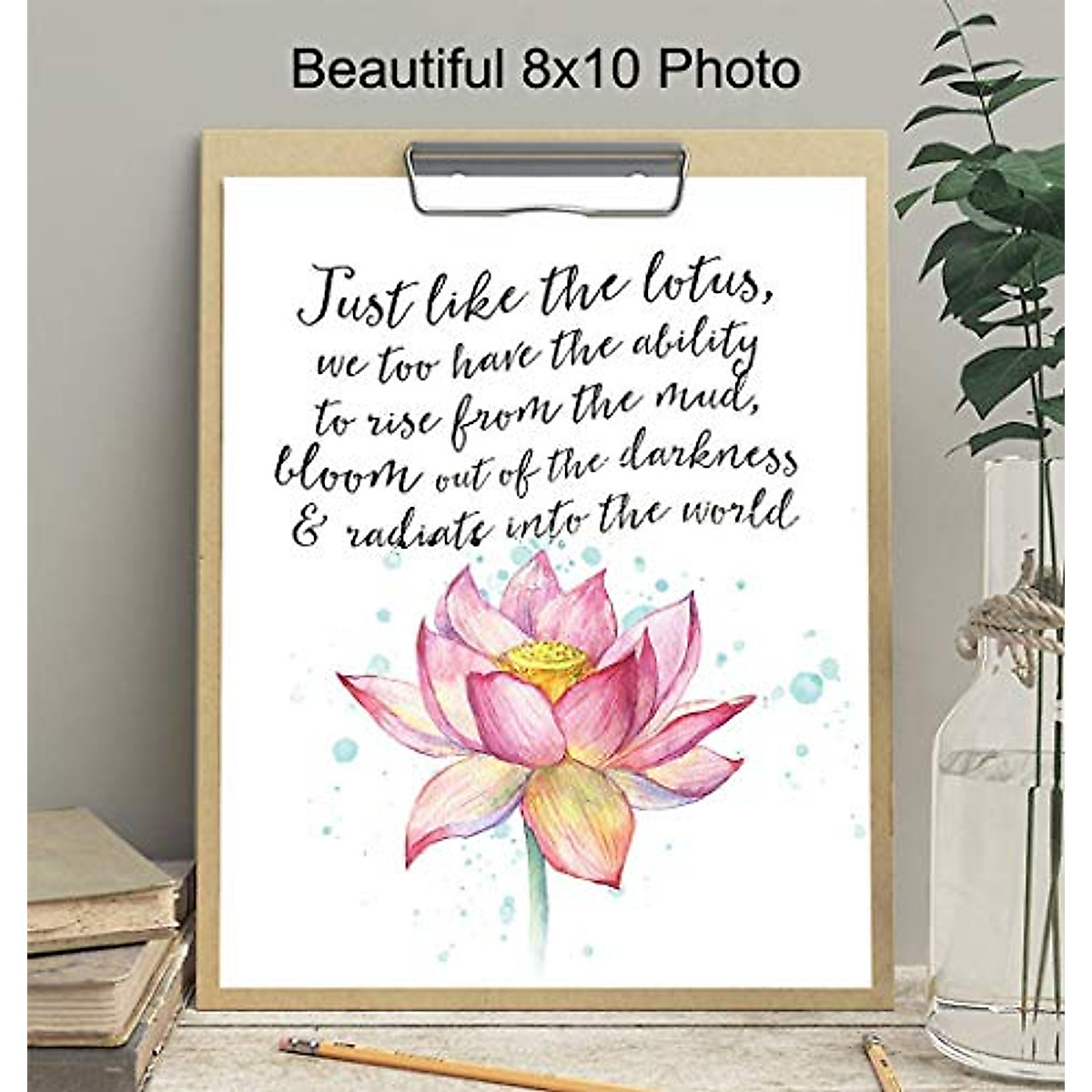Inspirational Meditation Art Print - Motivational Lotus Wall Art Poster - Unique Home Decor for Studio, Bathroom, Bedroom - Gift for Women, Zen Buddha Fans - 8x10 Photo Unframed