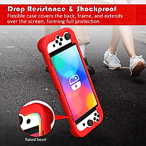 KENOBEE Silicone Case Compatible with Nintendo Switch OLED Model 2021, Soft Lightweight Ergonomic Grip Protective Cover with Shock-Absorption and Anti-Scratch Design for Switch OLED, Red