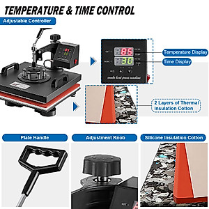 Topdeep Heat Press 15x15 Inch 8 in 1 Heat Press Machine, Swing Away T Shirt Pressing Machine Digital Control, Multifunction Heat Press Transfer Machine Sublimation Combo for T-Shirt Hat Cap Mug Plate