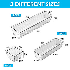 soulmate 10Pcs Clear Drawer Organizer Tray 3-Size Plastic Desk Drawer Organizations Set Bathroom Vanity Drawer Organizer Storage Tray for Makeup, Kitchen Utensils, Jewelries and Gadgets