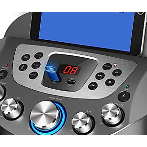 Starion KS829-B Bluetooth Karaoke Machine l Pedestal Design w/Light Show l 4 Built-in Speakers & 2 Tweeters l Two USB for Bluetooth / MP3 Record & Playback l Disco Ball Effect l Two Microphones