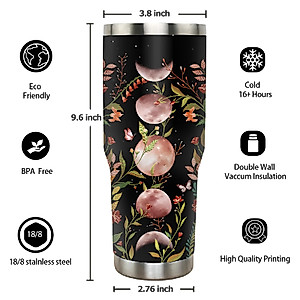 Exacmos 40 oz Tumbler with Handle and Straw 40 oz Boho Cup Insulated Stainless Steel Coffee Travel Mug Spill Proof Leak Proof Slim 40oz Tumbler with Handle Boho Decor Stuff Gifts for Women