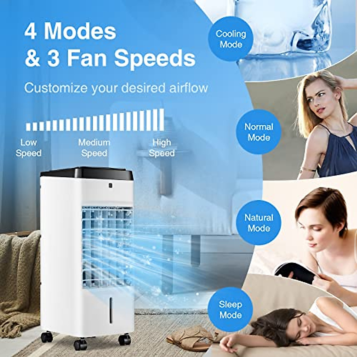 PETSITE Evaporative Air Cooler, Portable Cold Air Cooling Fan with Remote Control, 3.5L Water Tank, 2 Ice Packs, 4 Modes, 3 Speeds, 12H Timer, 70° Oscillation, Personal Swamp Cooler for Bedroom Home Office Dorms
