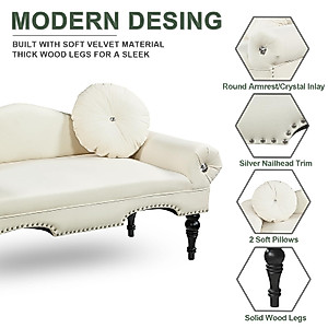 Vanress 54''Loveseat Sofa,Small Couch for Living Room,Mid Century Modern Velvet Love Seats Sofa Settee with 2 Round Pillows and Solid Wood Legs,Upholstered 2-Seater Small Couch for Small Space,Bedroom