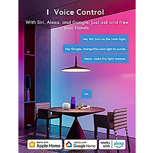 meross Smart LED Light Bulb, Smart WiFi LED Bulbs Compatible with Apple HomeKit, Siri, Alexa, Google Home & SmartThings, Dimmable E26 Multicolor 2700K-6500K RGBWW, 900 Lumens 60W Equivalent, 2 Pack