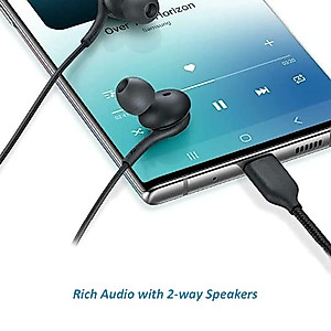 USB Type c Headphone Earbuds for Samsung Galaxy Note 10 Plus 5g Earphones with Microphone s23 s22 s20 s20+ Plus s21 Black Ear Buds Phones fe usbc